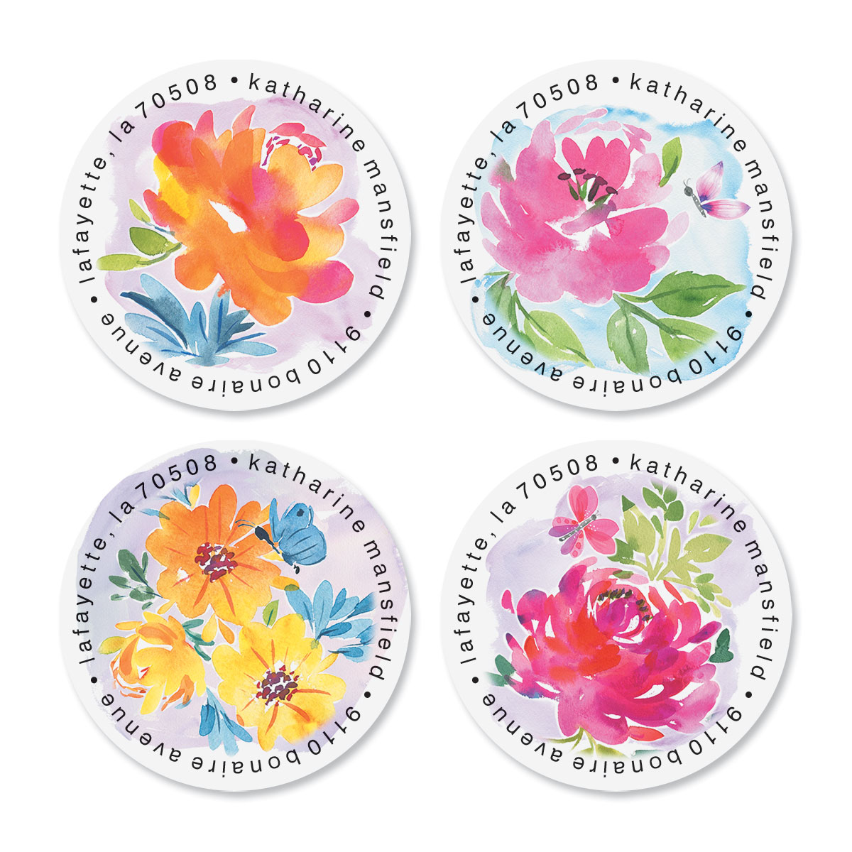 Splashy Floral Round Address Labels (4 Designs) | Current Catalog