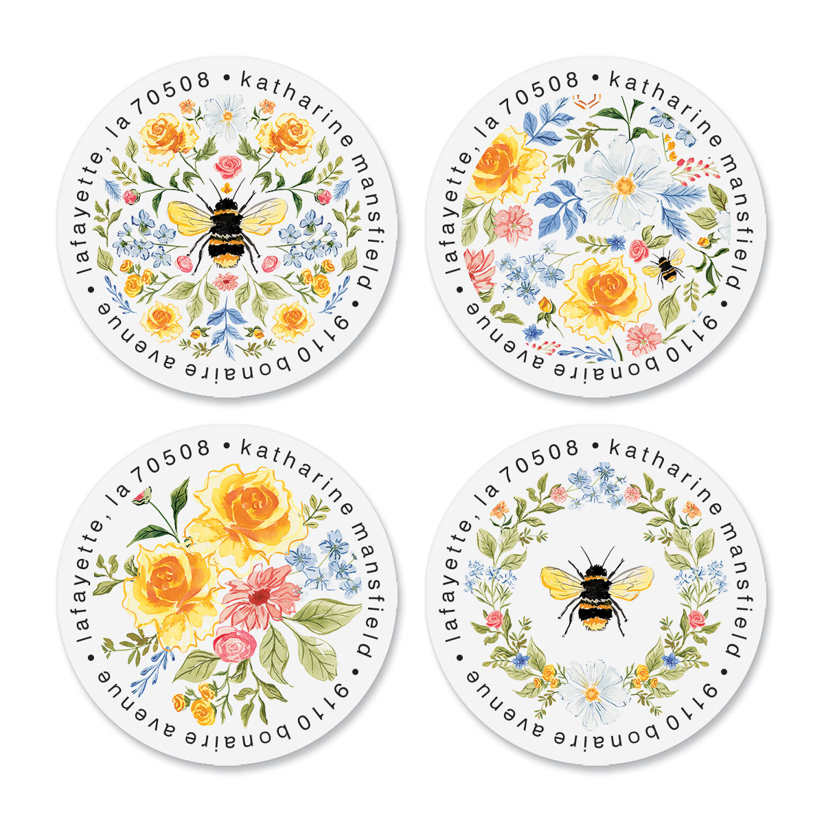 Bee Kind Round Address Labels (4 Designs) | Current Catalog