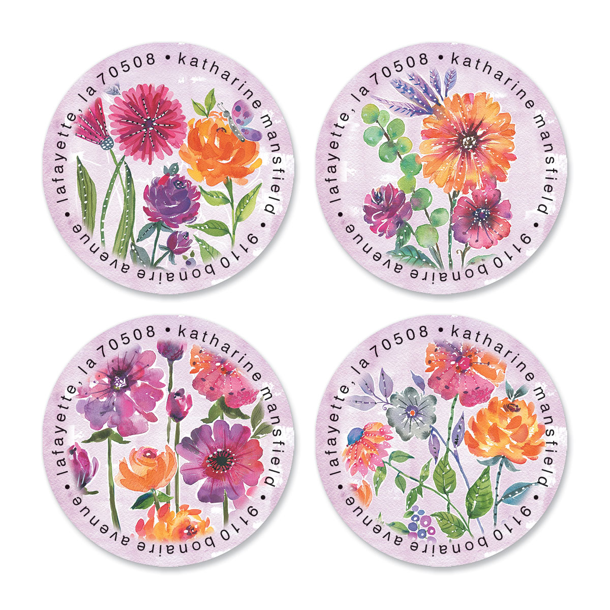 Jewel Garden Round Address Labels 4 Designs) | Current Catalog