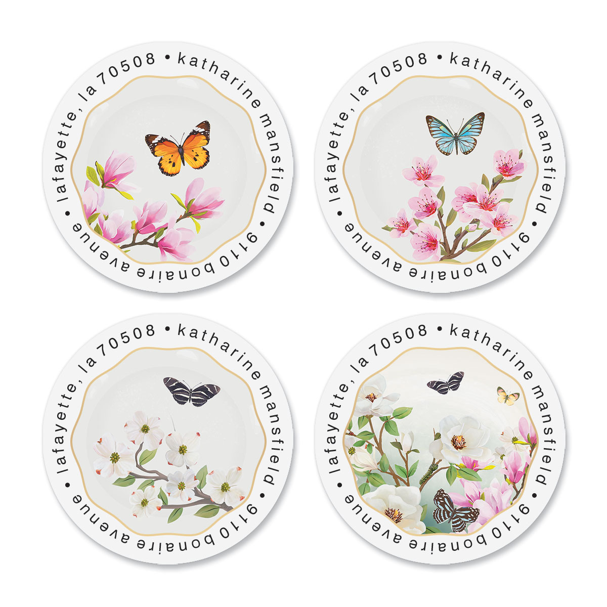 Spring Flutters Round Return Address Labels | Current Catalog