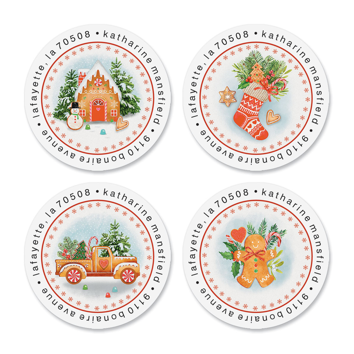 Gingerbread Christmas Round Address Labels (4 Designs) | Current Catalog
