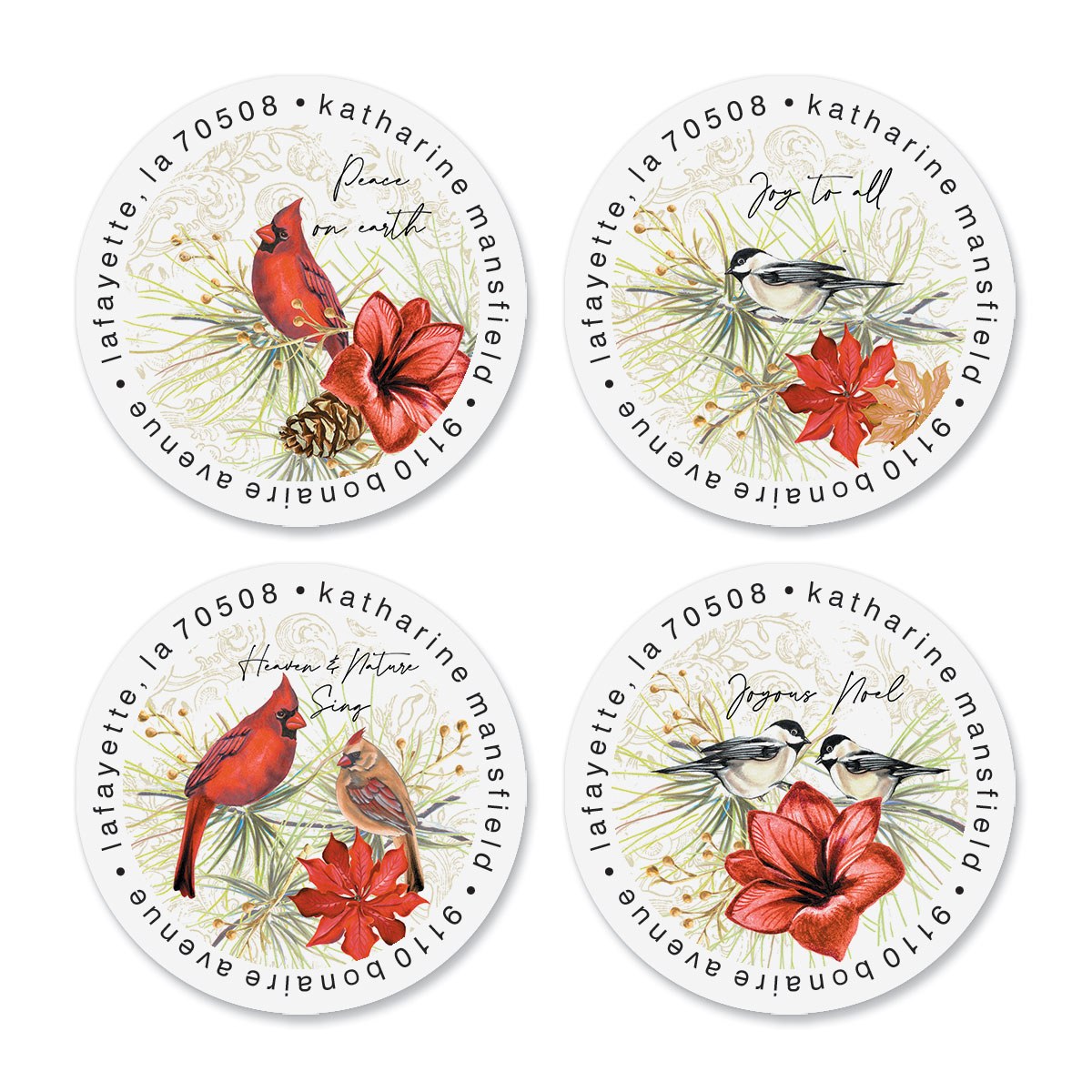Cardinal Glow Round Address Labels (4 Designs) G1342 | Current Catalog