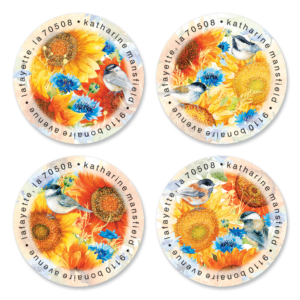 Sunnies & Chickadees Round Address Labels (4 Designs) | Current Catalog