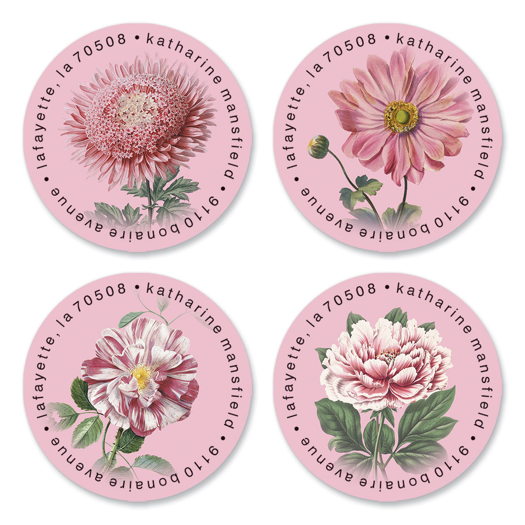Pink Petals Round Address Labels (4 Designs) | Current Catalog