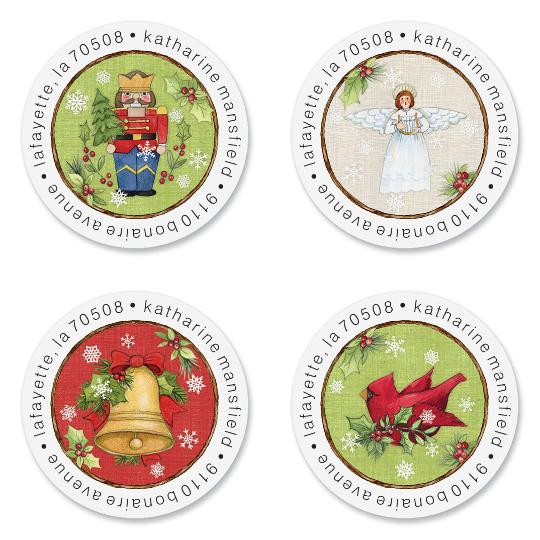 Traditional Christmas Round Return Address Labels (6 Designs) | Current ...