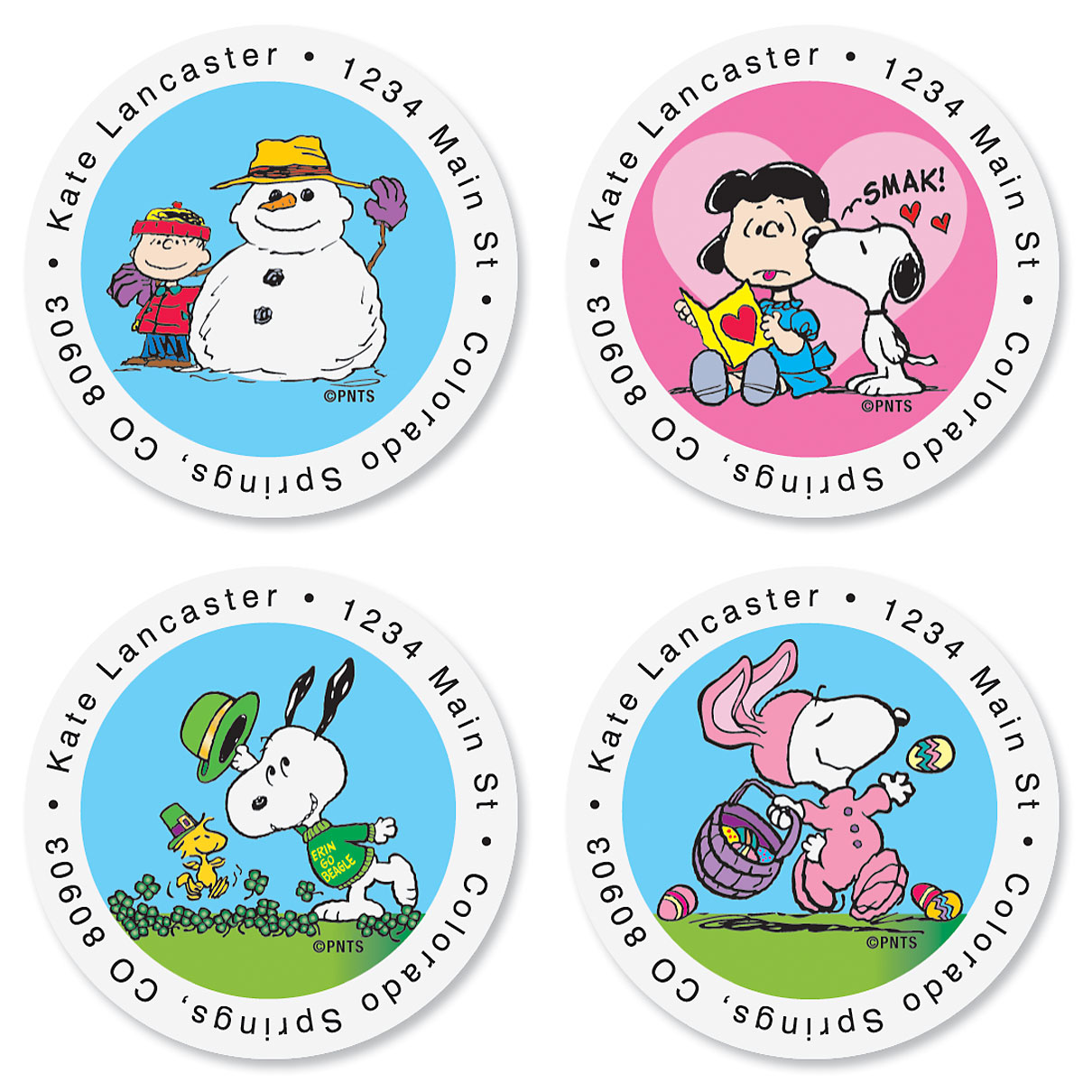 PEANUTS® Year Round Round Address Labels (12 Designs) | Current Catalog