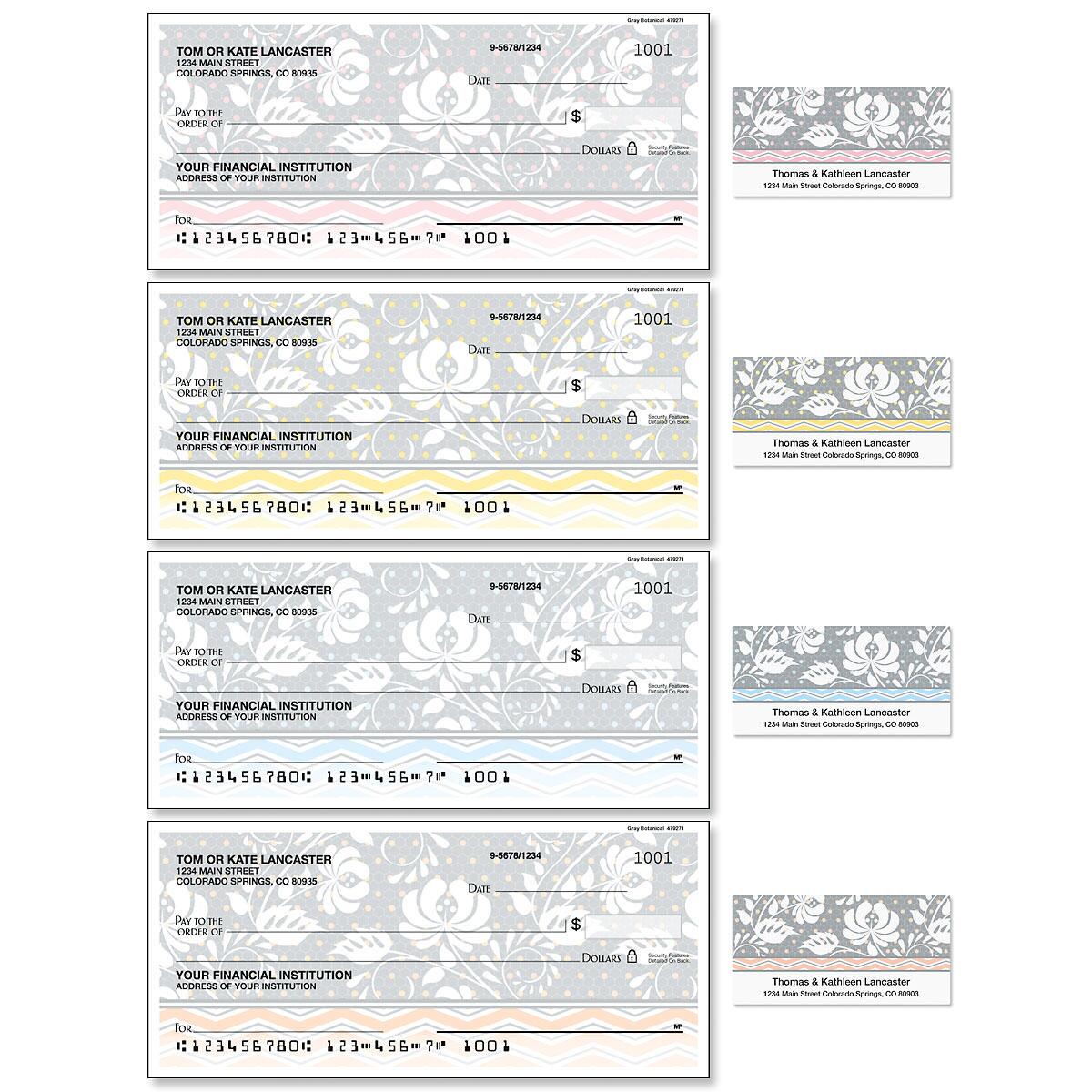 Gray Botanical Single Checks with Matching Labels | Current Catalog