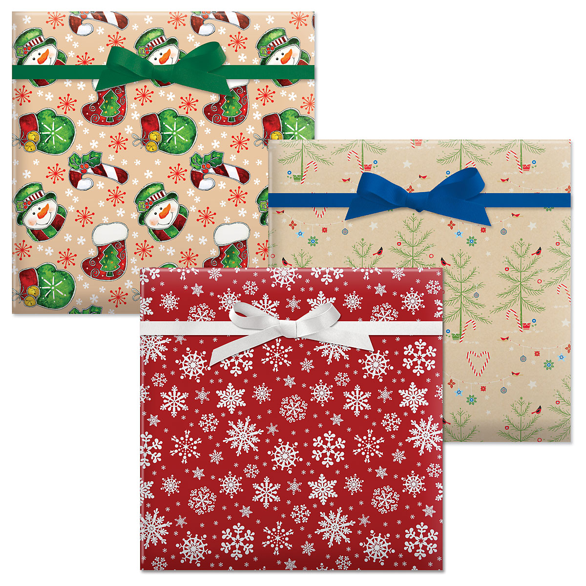 Country Mitten & Stocking/Twinkling Trees/Snowflake on Red Jumbo Rolled ...