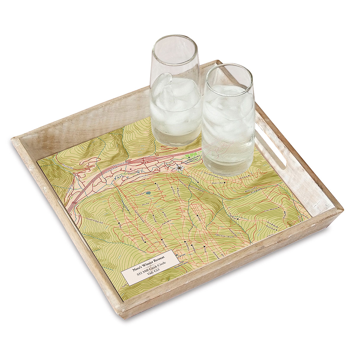 Classic Map Personalized Serving Tray in Natural Wood | Current Catalog