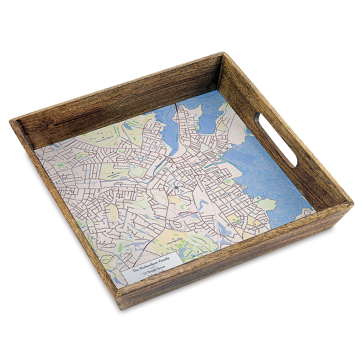 Classic Map Personalized Serving Tray in Burnt Wood MB700 | Current Catalog