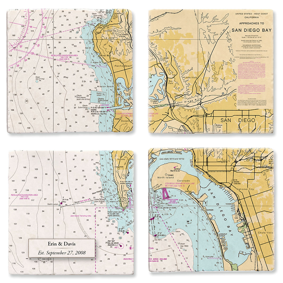 Nautical Chart Map Marble Personalized Coasters | Current Catalog