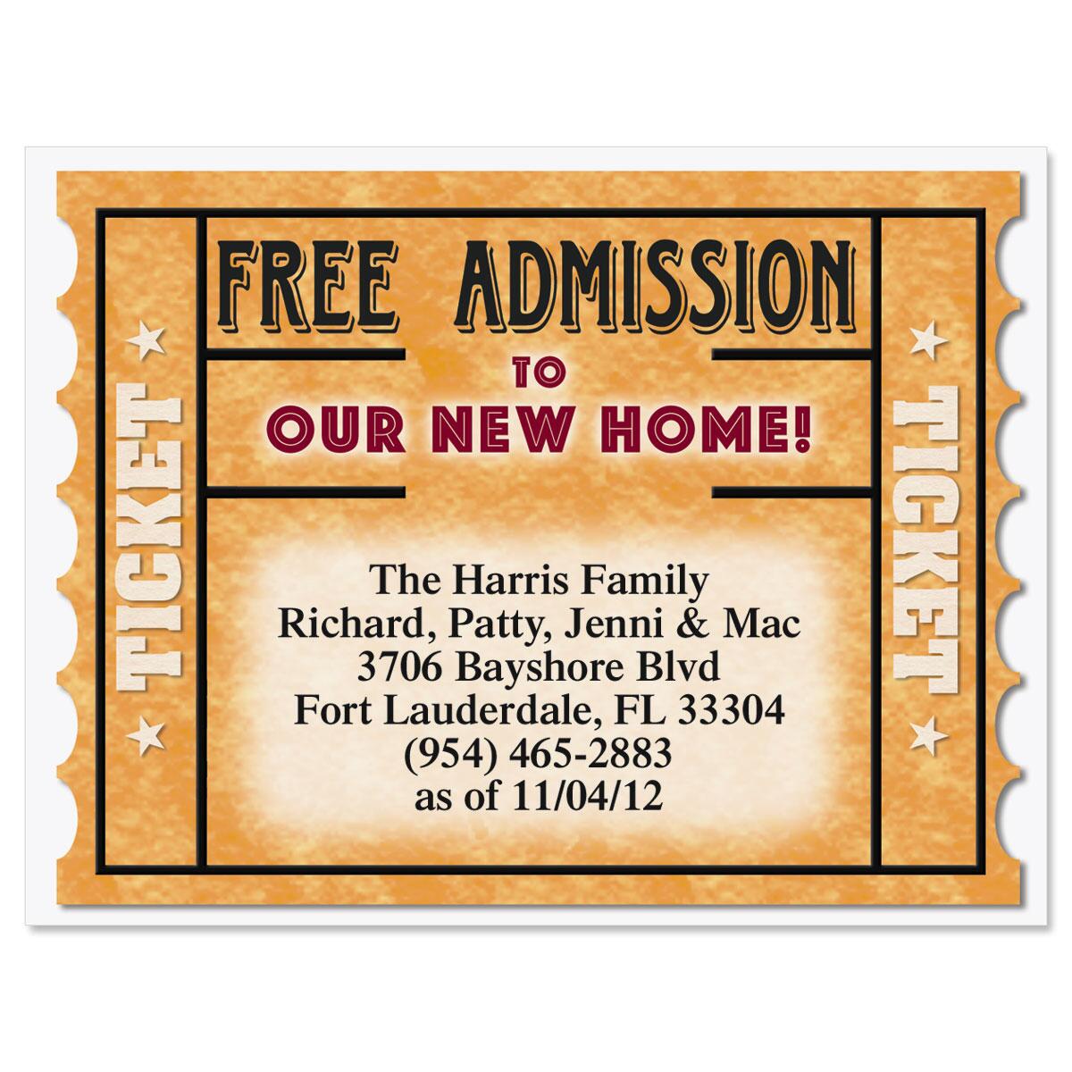 One Free Ticket New Address Postcards | Current Catalog