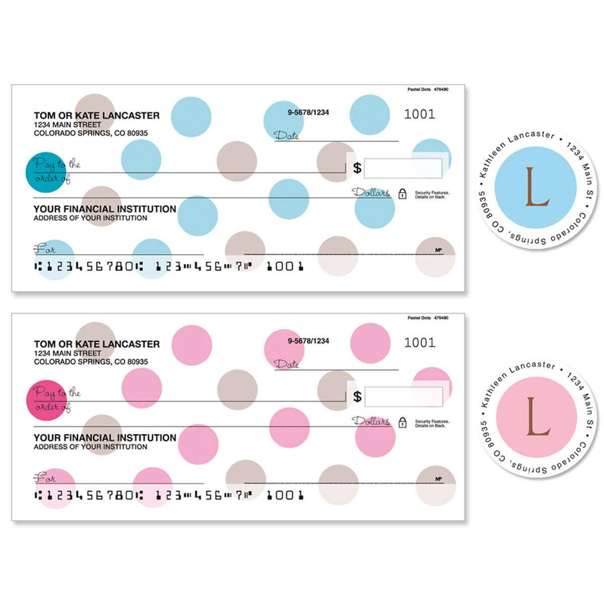 Pastel Dots Duplicate Checks with Matching Address Labels | Current Catalog