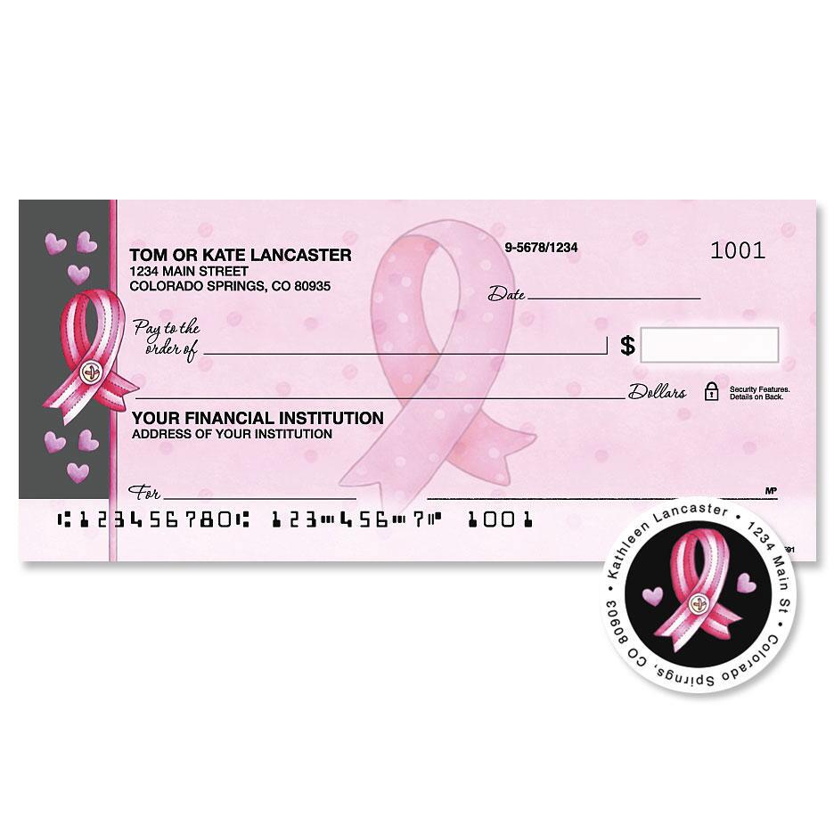 Pink Ribbon Single Checks with Matching Address Labels | Current Catalog