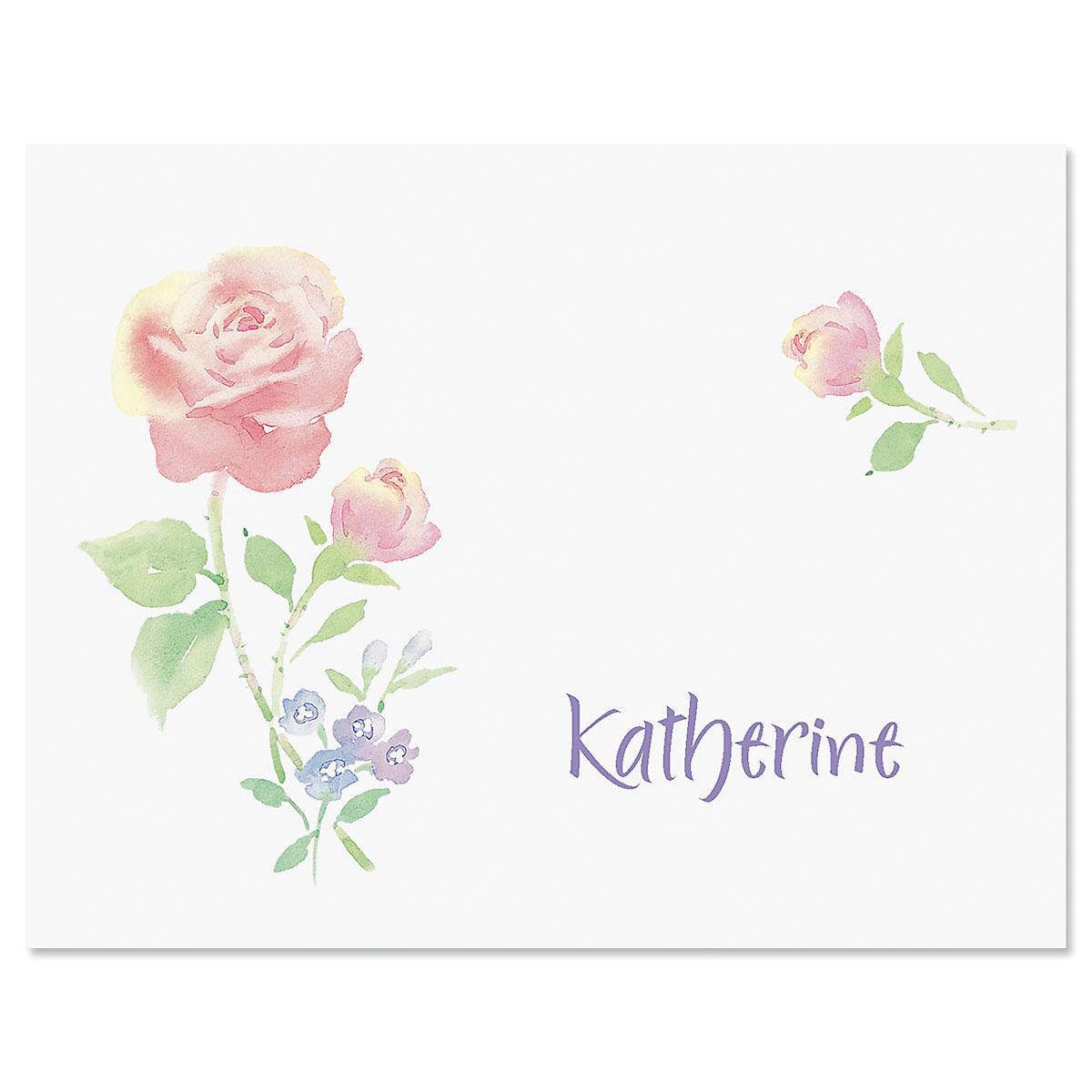 Pink Rose Personalized Note Cards | Current Catalog