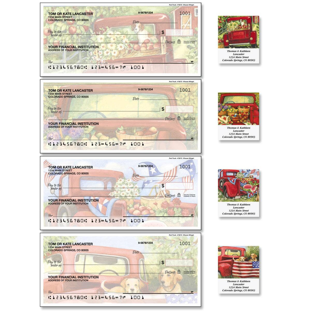 Red Truck Single Checks with Matching Labels | Current Catalog