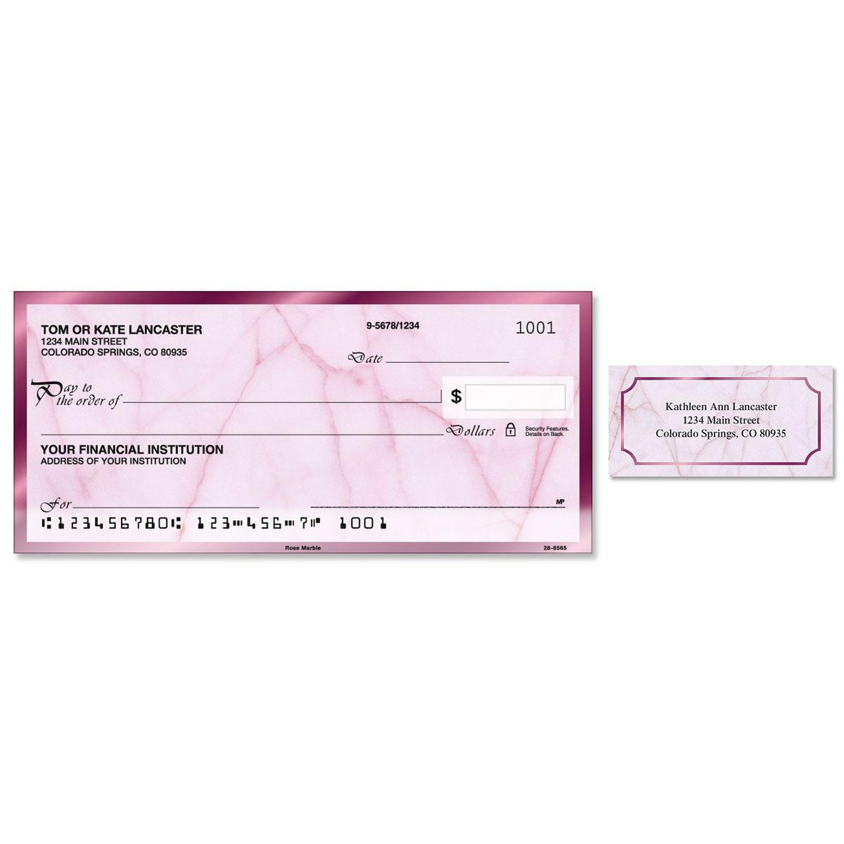Rose Marble Single Checks With Matching Address Labels | Current Catalog