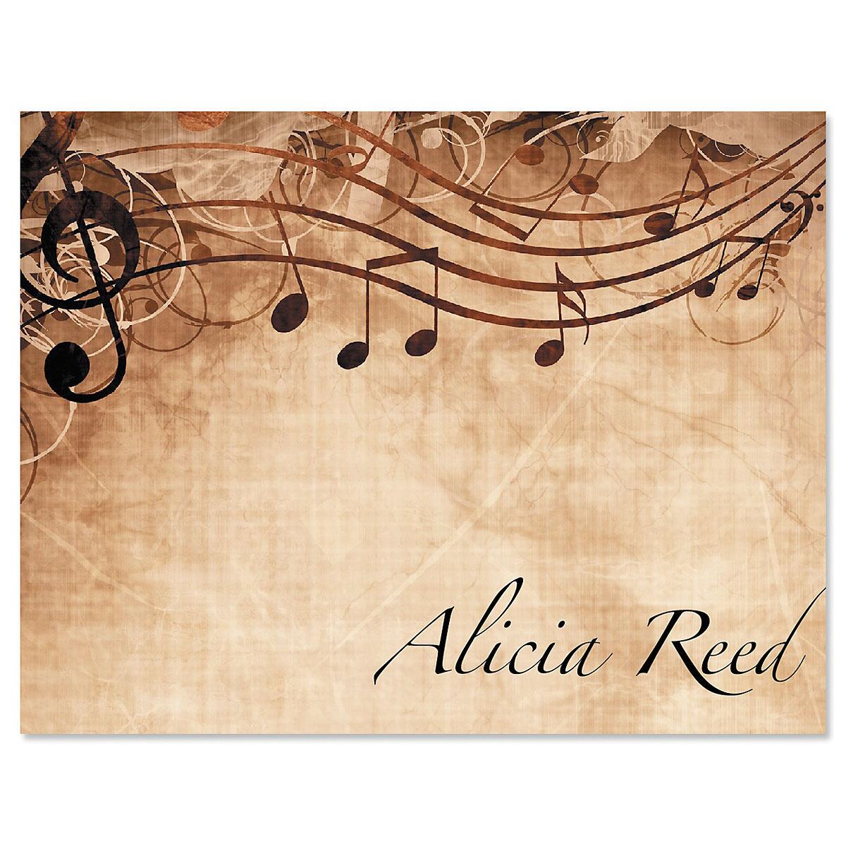 Sheet Music Brown Personalized Note Cards | Current Catalog
