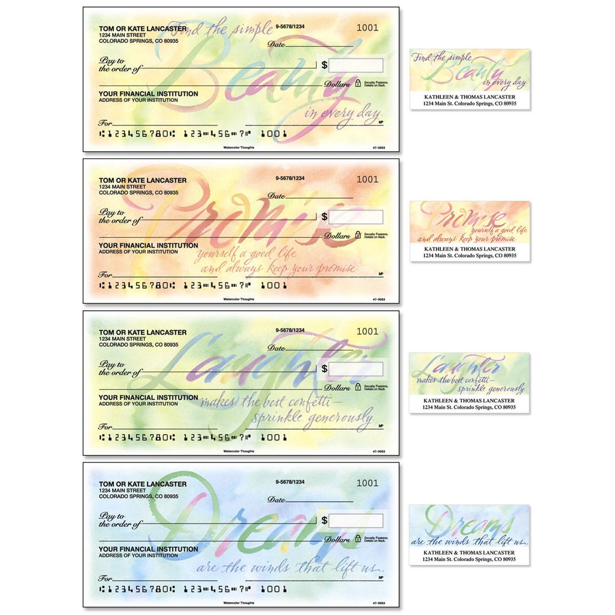 Watercolor Thoughts Single Checks With Matching Address Labels ...