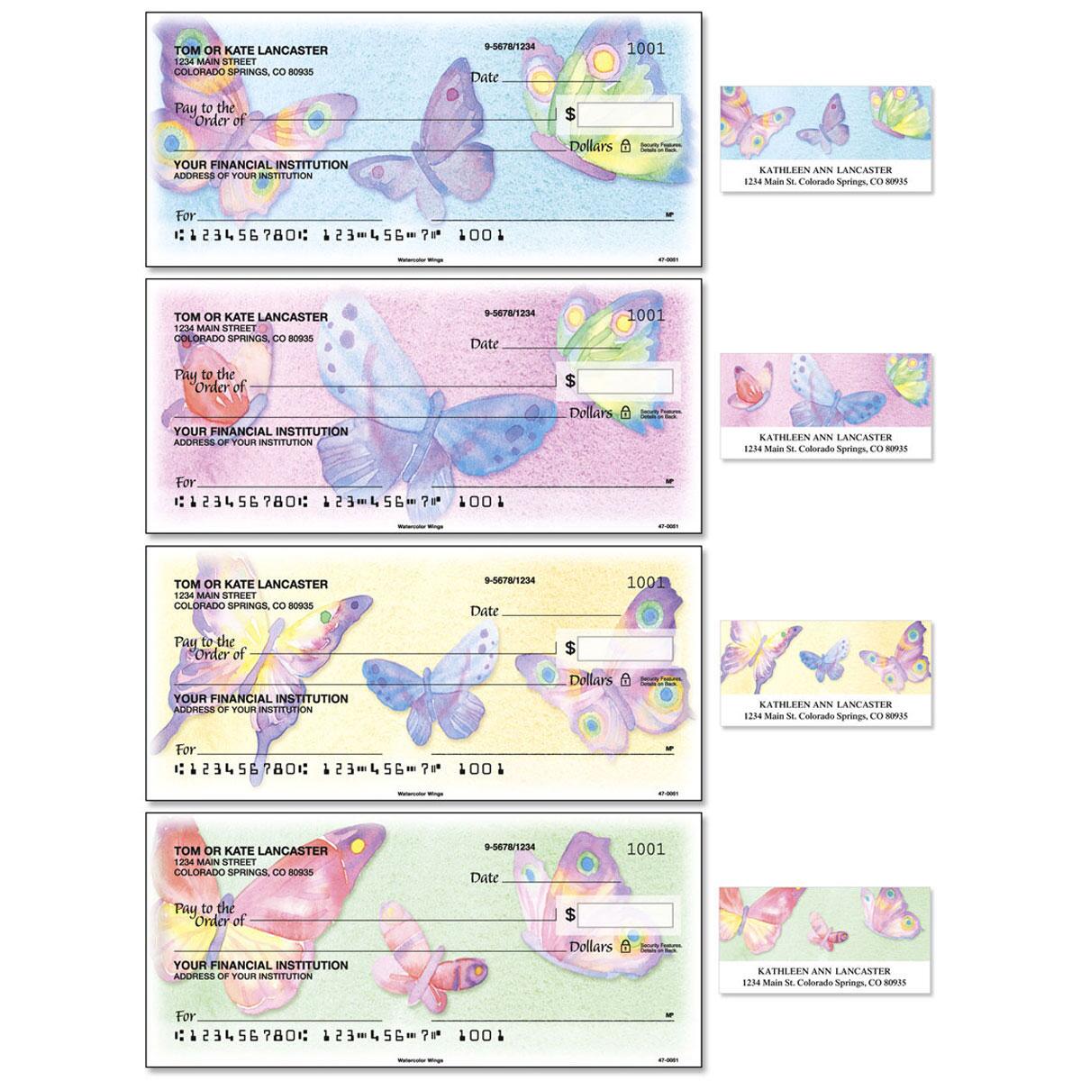 Watercolor Wings Duplicate Checks With Matching Address Labels ...