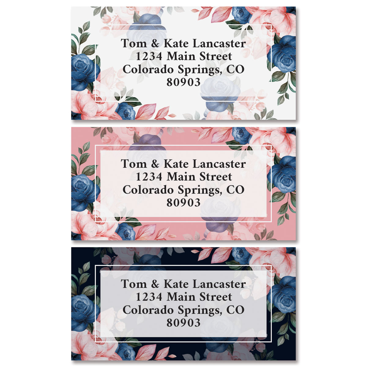 Navy Roses Border Address Labels (3 Designs) | Current Catalog